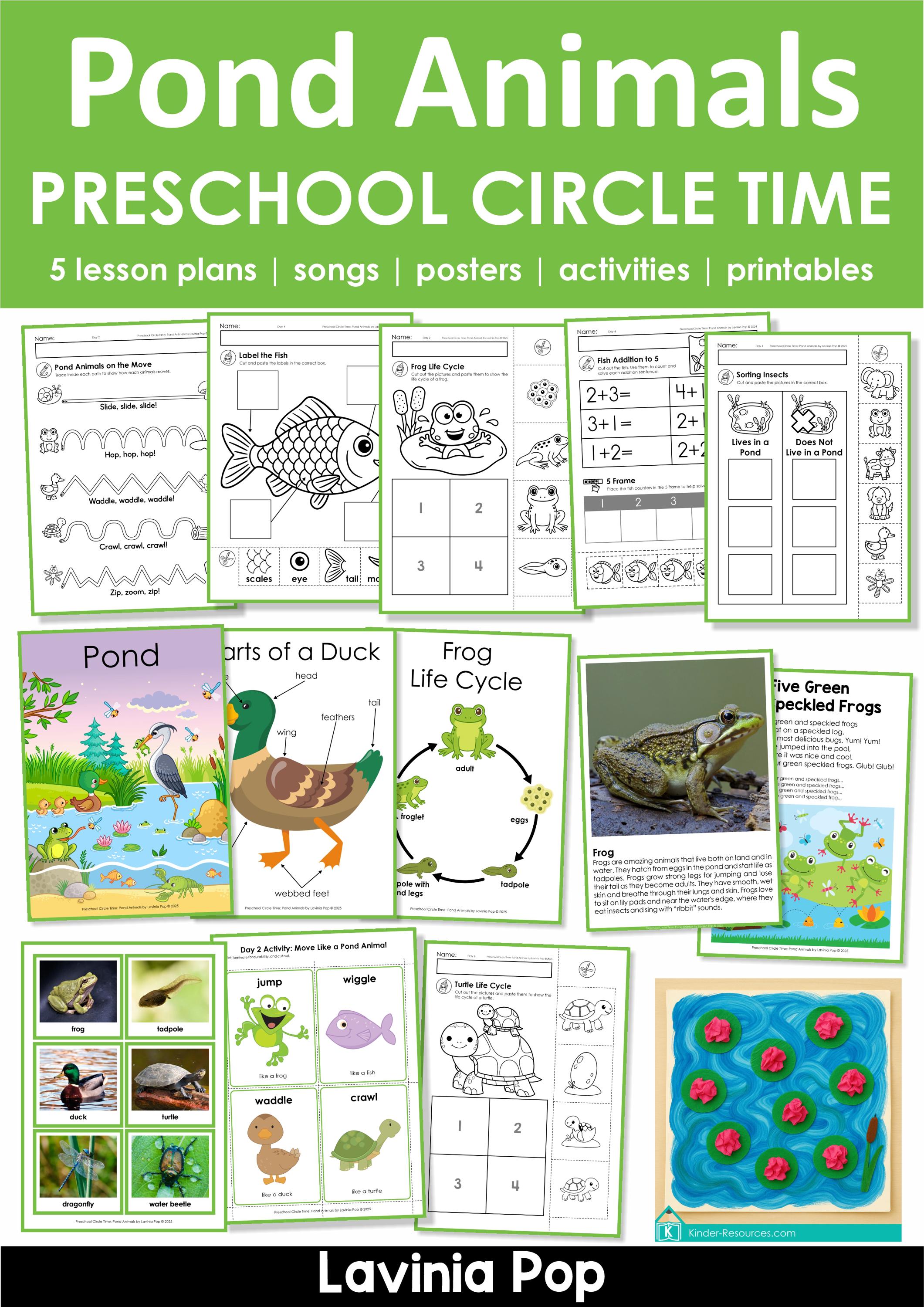 Pond Animals Preschool Theme Curriculum Printables | Preschool Circle ...