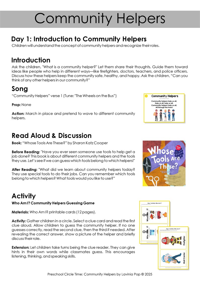 Community Helpers Preschool Theme Curriculum Printables | Preschool ...