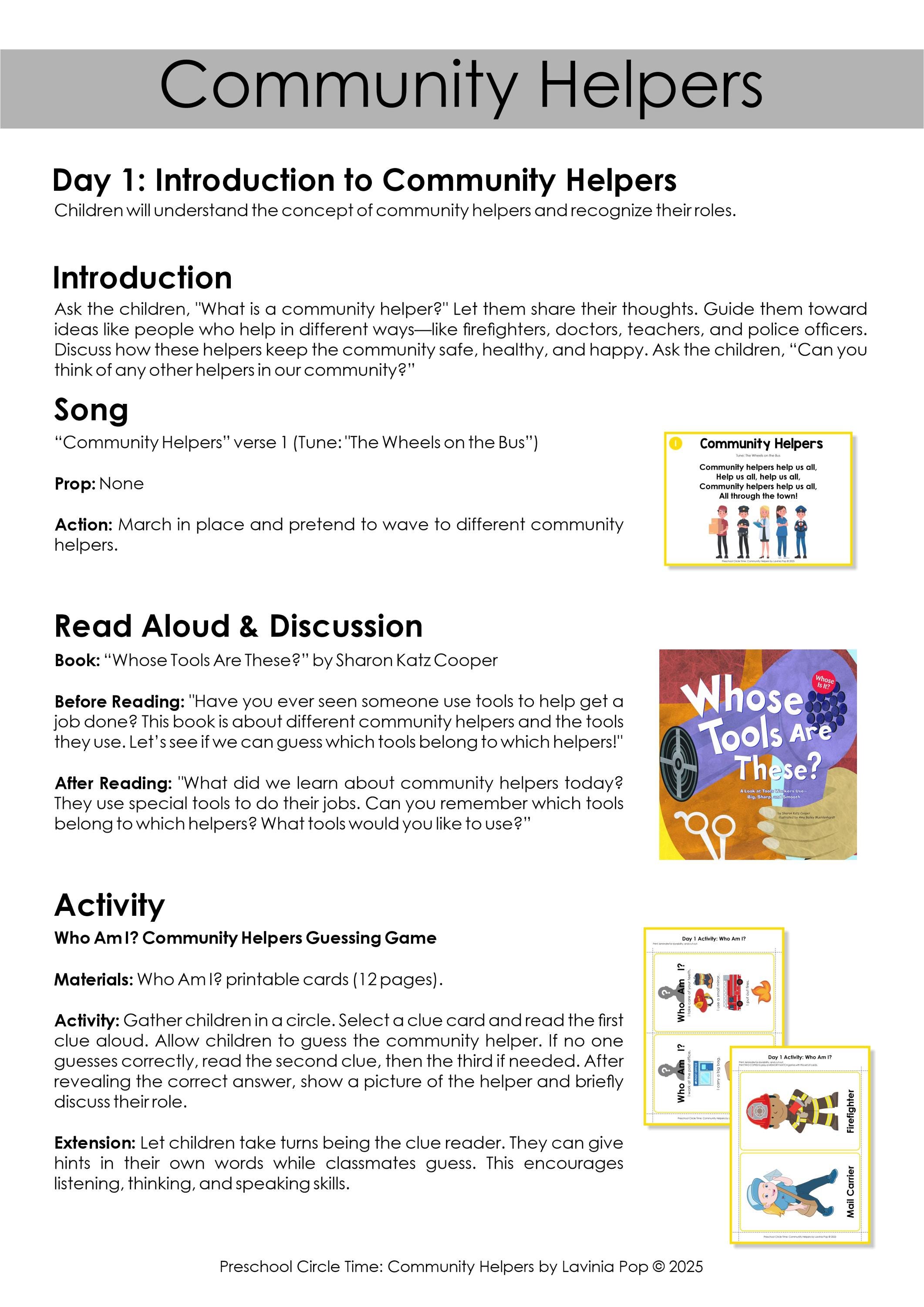 Community Helpers Preschool Theme Curriculum Printables | Preschool ...