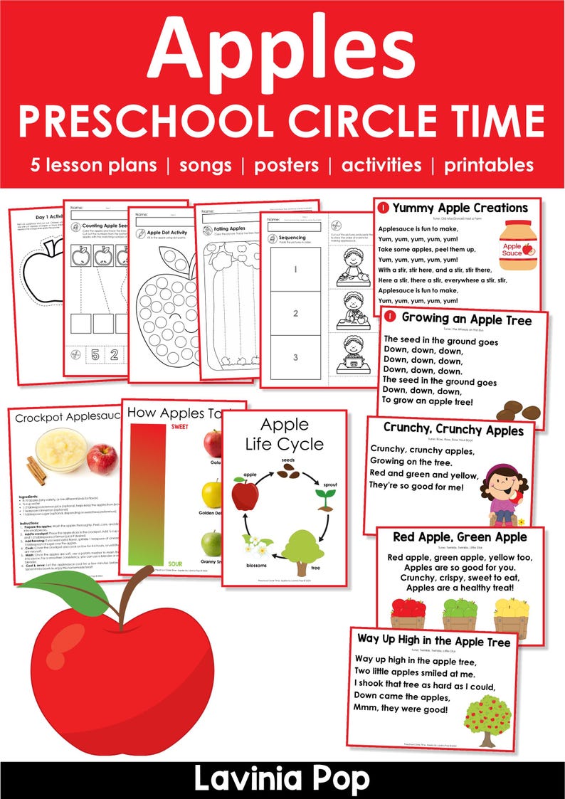 Apples Preschool Curriculum Printables | Apples Preschool Circle Time ...