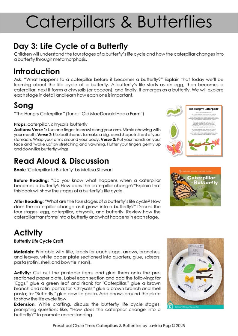 Caterpillars and Butterflies Preschool Theme Curriculum Printables ...