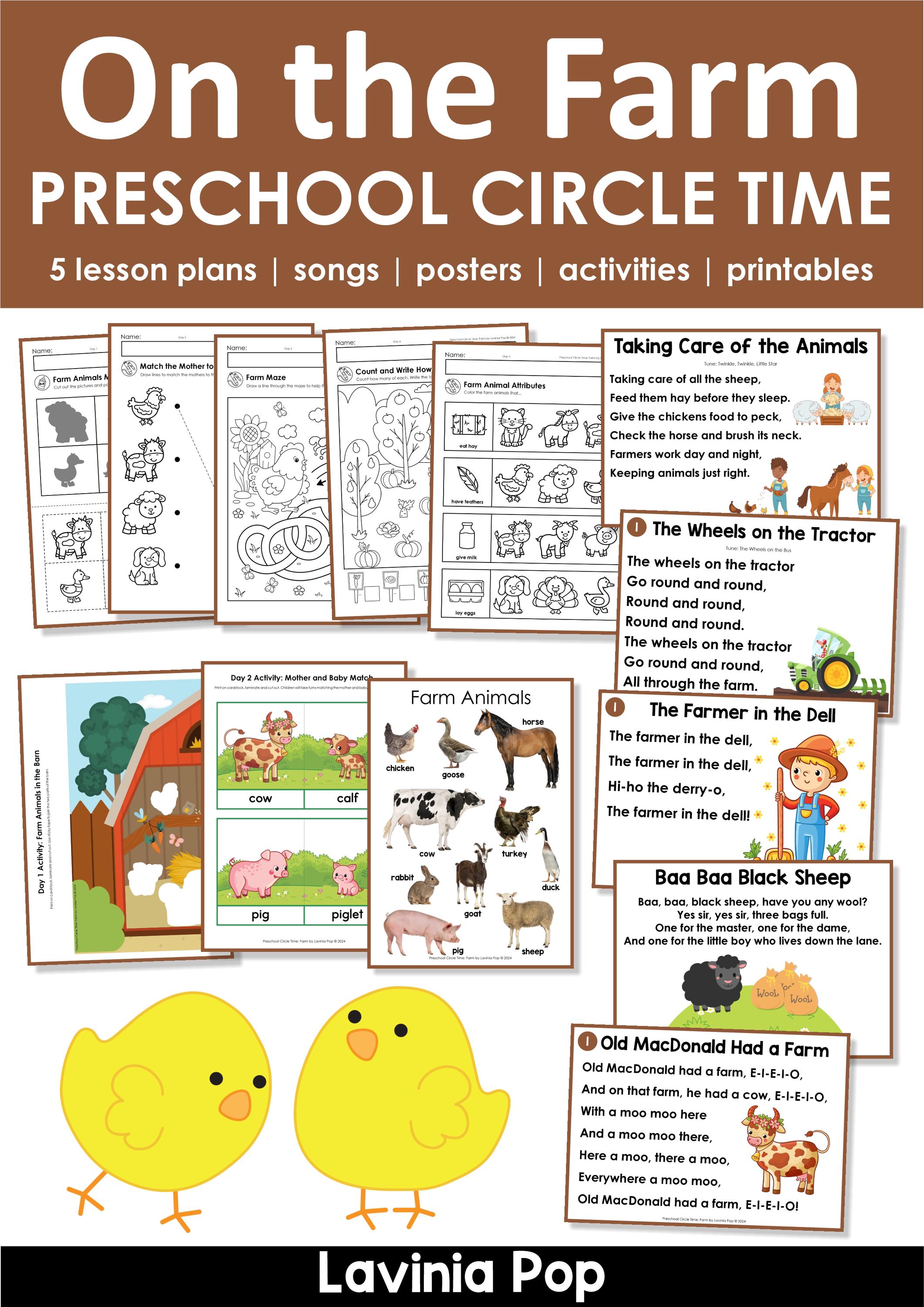 Farm Preschool Curriculum Printables | Farm Preschool Circle Time ...