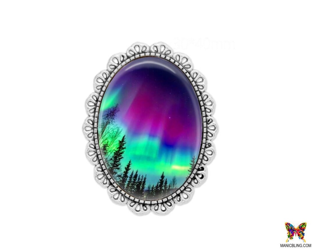 Northern Lights Brooch: Oval Glass Photo Pin, Handmade USA - Etsy