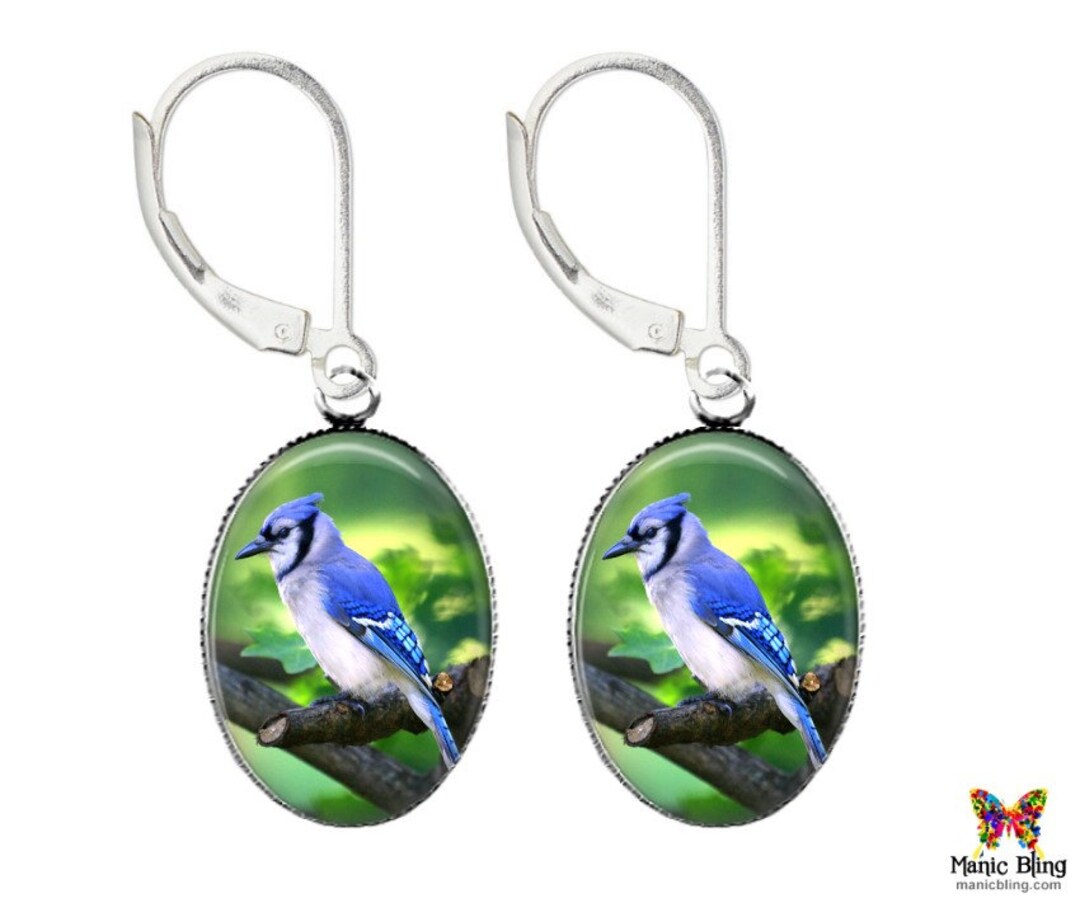 Blue Jay Earrings Blue Bird Earrings Solid 925 Sterling Silver Earrings ...