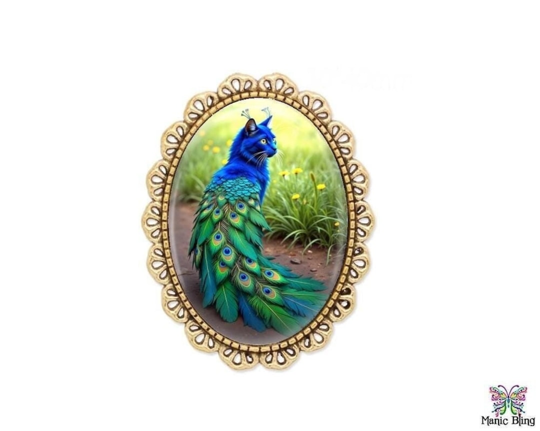 Peacat Brooch: Cat Peacock Hybrid Art Photo Pin, Handmade USA - Etsy