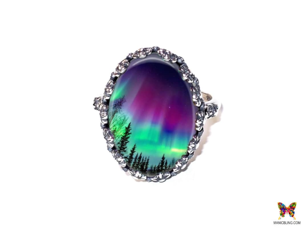 Northern Lights Ring | Solid 925 Sterling Silver Adjustable 13mm X 18mm ...