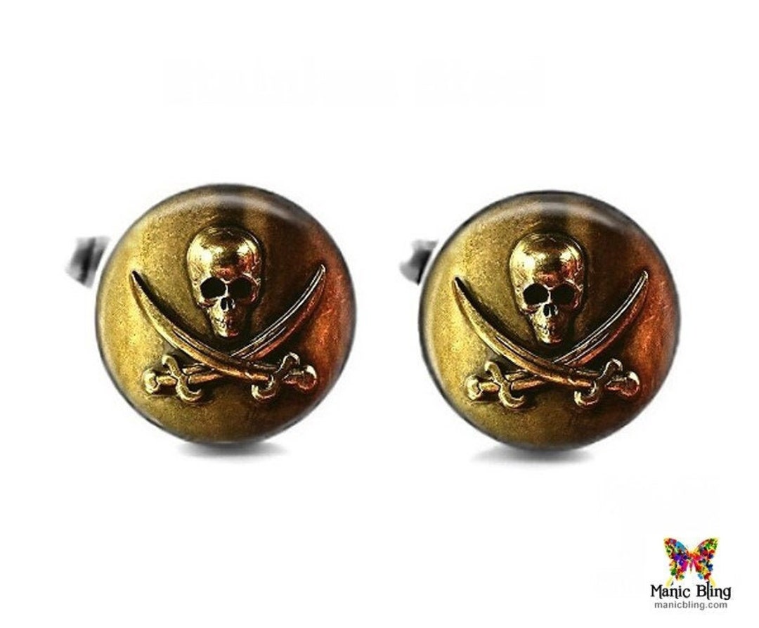 Pirate Skull Cufflinks Stainless Steel and Glass Art Cufflinks Made in ...
