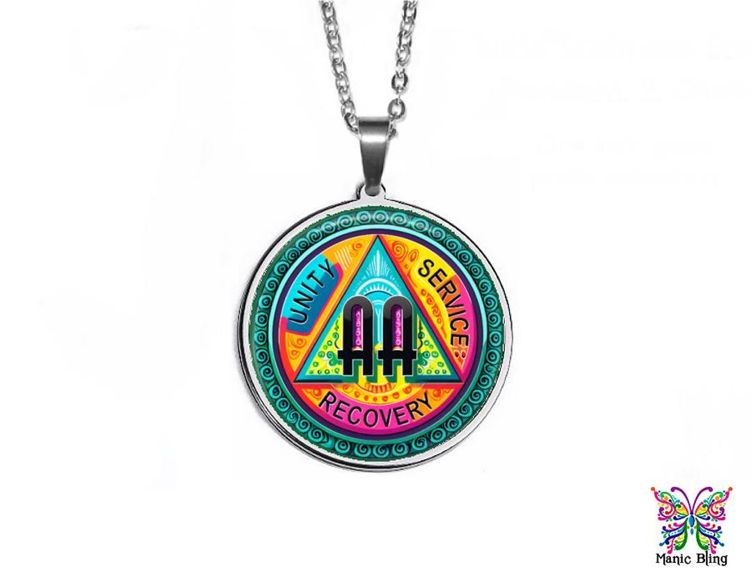 Colorful AA Pendant | Sobriety Pendant | Addiction Recovery Necklace ...