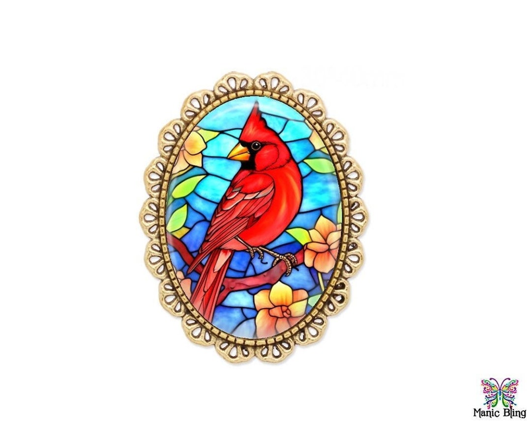 Cardinal Brooch Faux Stained Glass Photo Pin Gold or Silver Glass Photo ...
