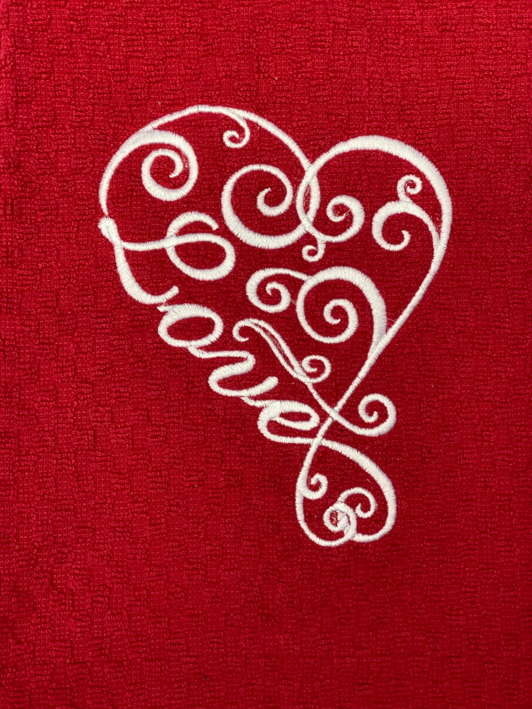 Embroidered Love Scroll/flourish Heart Hand Towel, Valentines Gift - Etsy