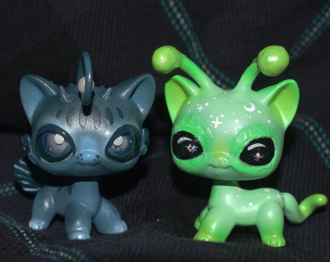 Littlest Pet Shop LPS Custom Glass Eye Sea & Space Alien Shorthair Cats ...