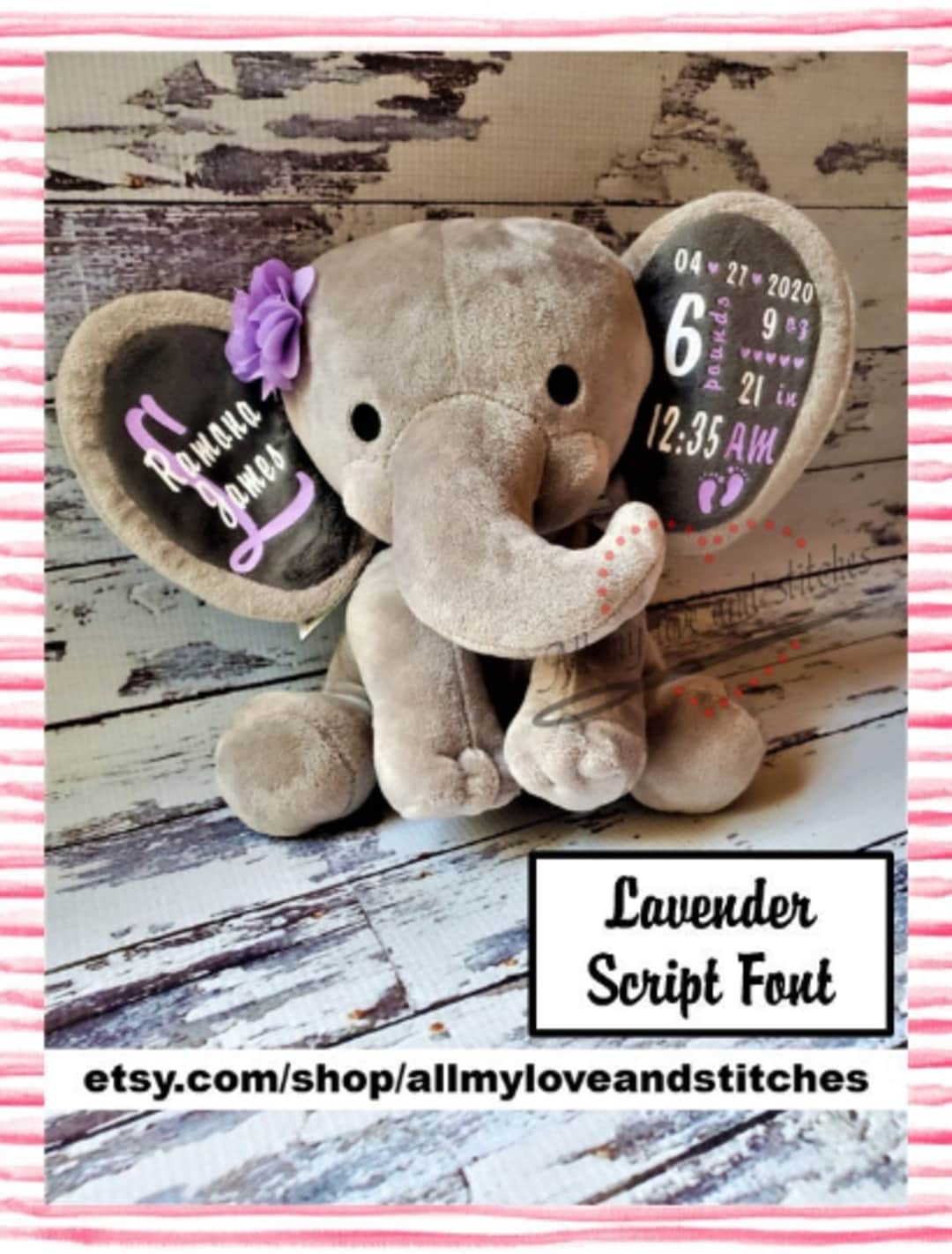 Birth Announcement Elephant,baby Gift, Birth Stats Elephant, Baby ...
