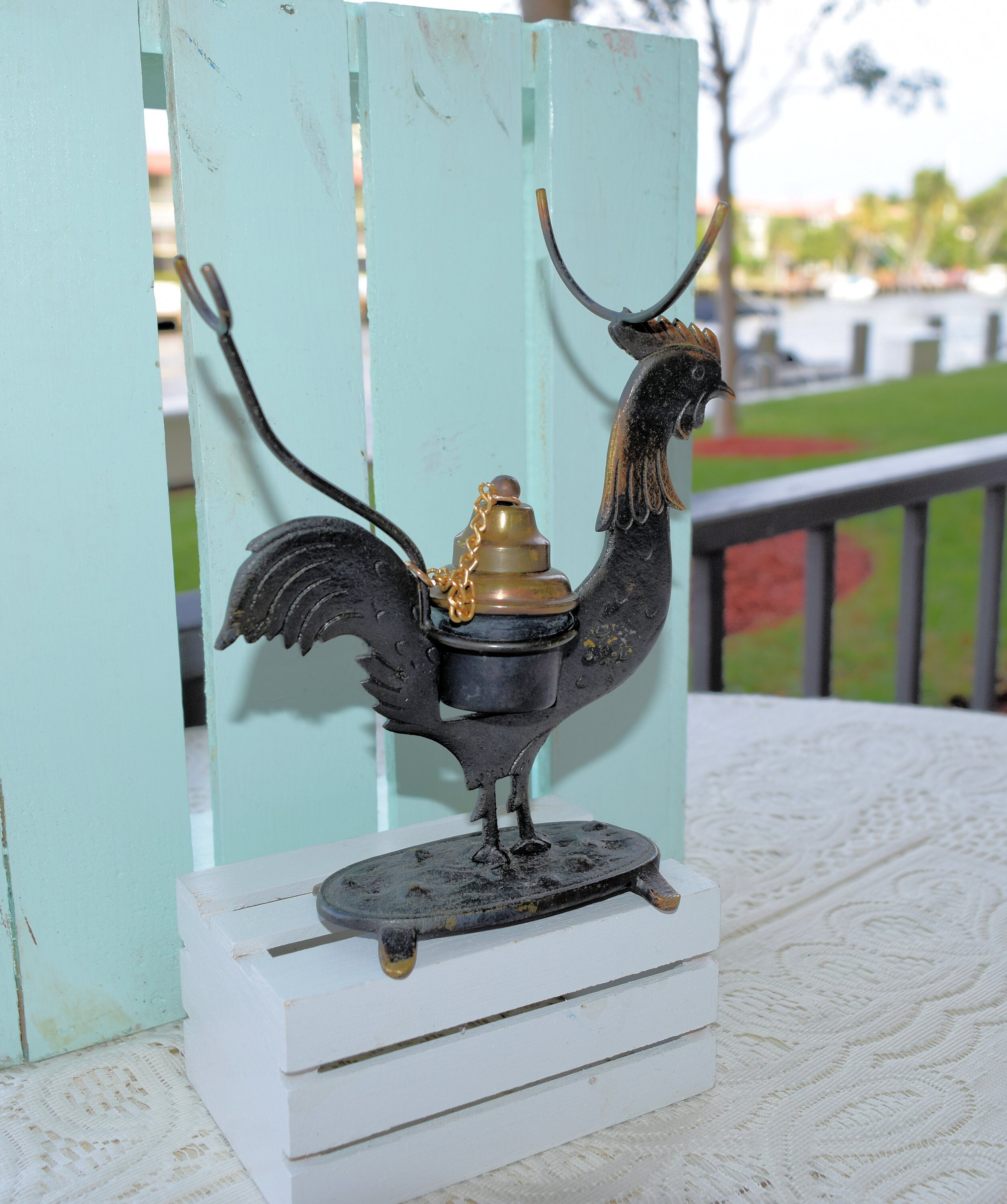 Vintage Cast Iron Rooster Oil Lamp Cooker Warmer Mid Century - Etsy