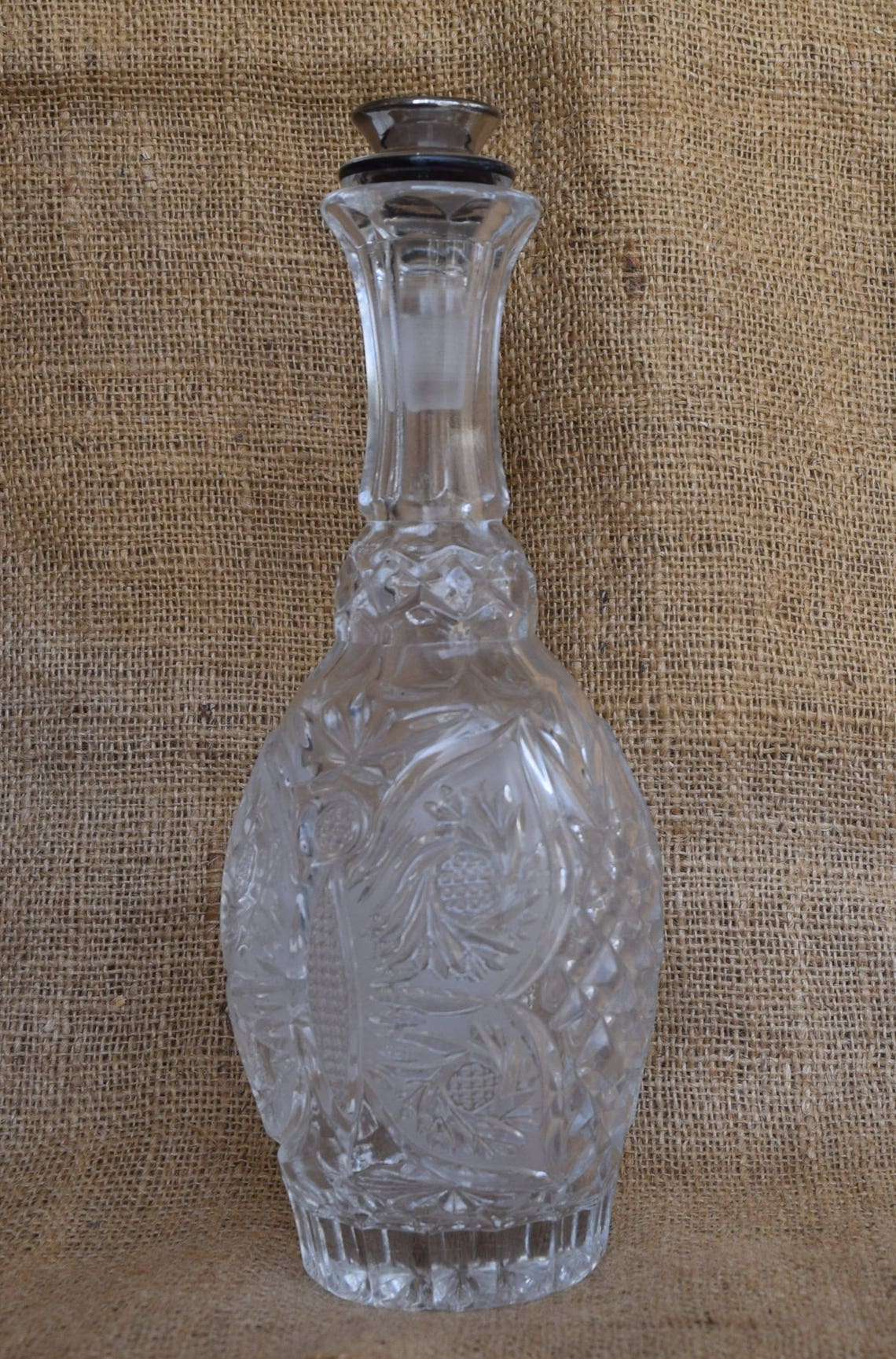 Vintage Cut Glass Decanter With Silver Plate Top 12 - Etsy