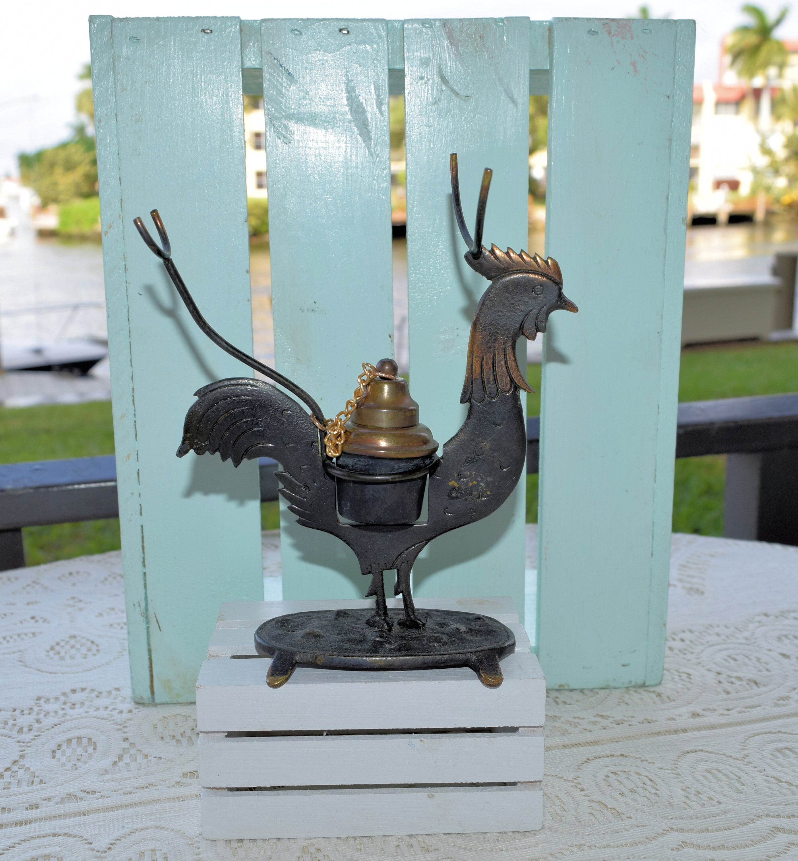 Vintage Cast Iron Rooster Oil Lamp Cooker Warmer Mid Century - Etsy