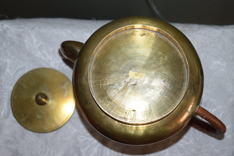 Vintage Chinese Etched Brass Teapot Leather Wrapped Handle - Etsy