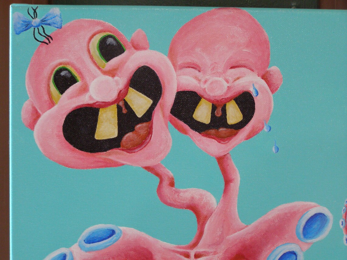 Two Headed Octopus Freak Baby Original Acrylic Painting - Etsy
