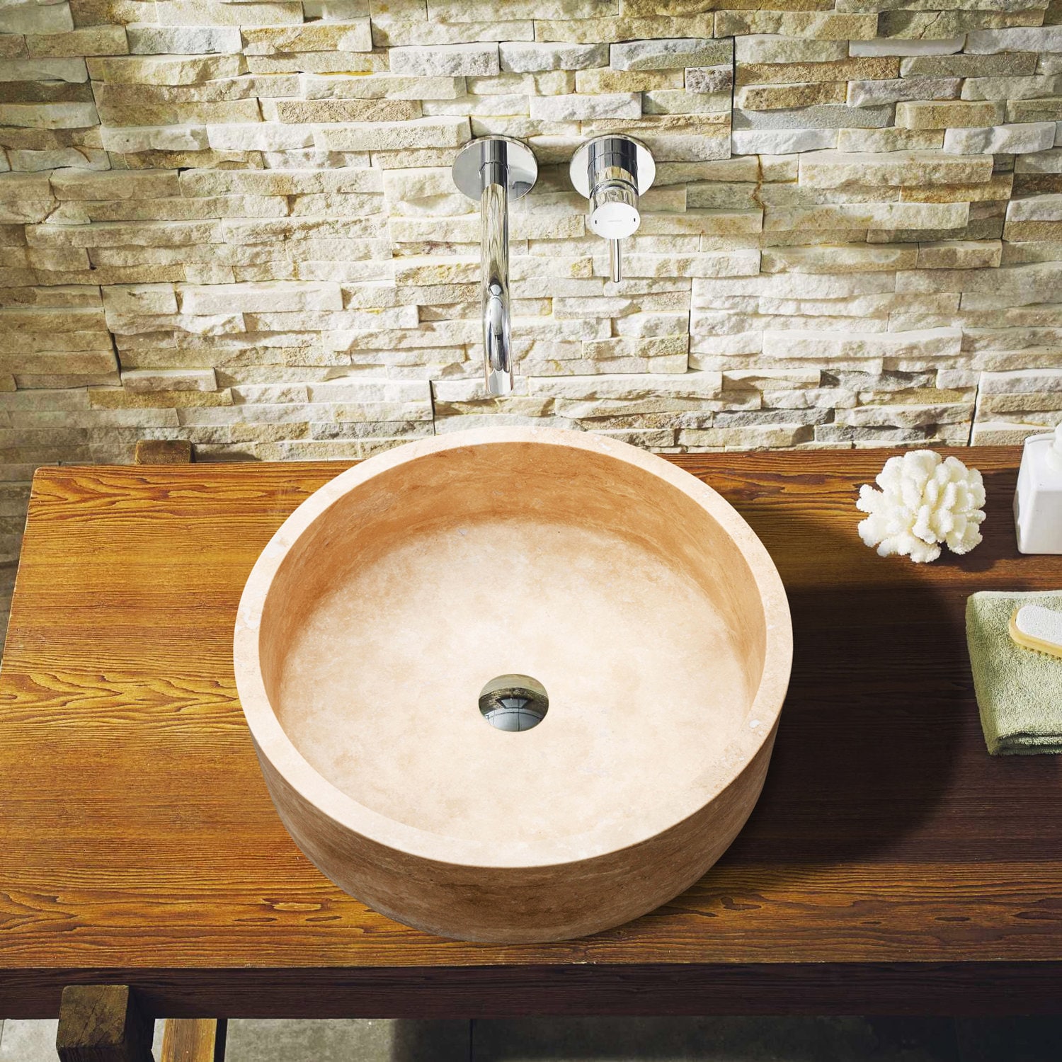 cm Natural Stone Light Travertine Vessel Sink 16.5x5.9 42x15 Bathroom ...
