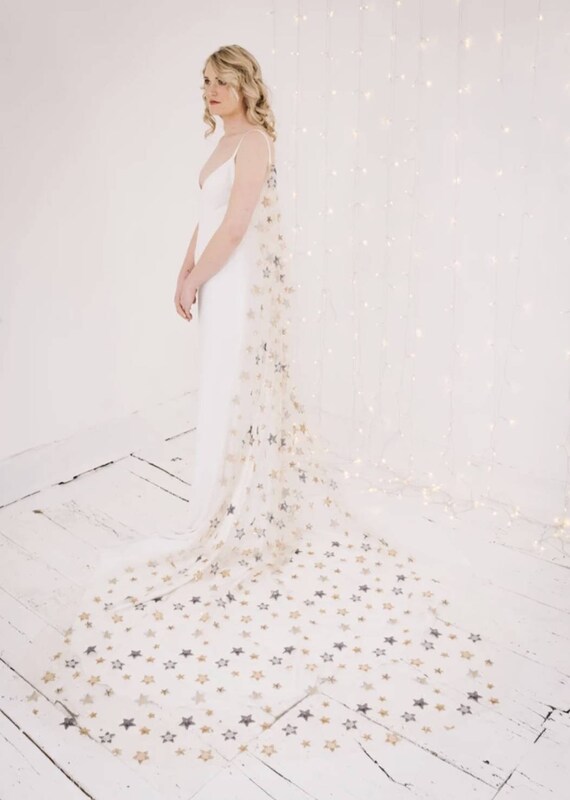 Celestial Veil Star Veil Sequin Stars Gold Stars Grey | Etsy