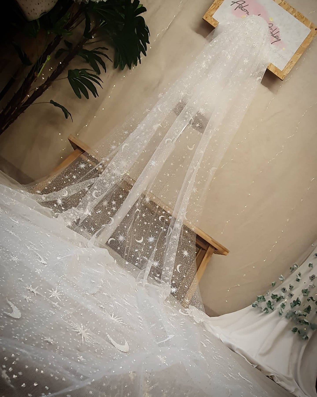 Celestial Glitter Moon and Stars Veil Glitter Tulle Star - Etsy