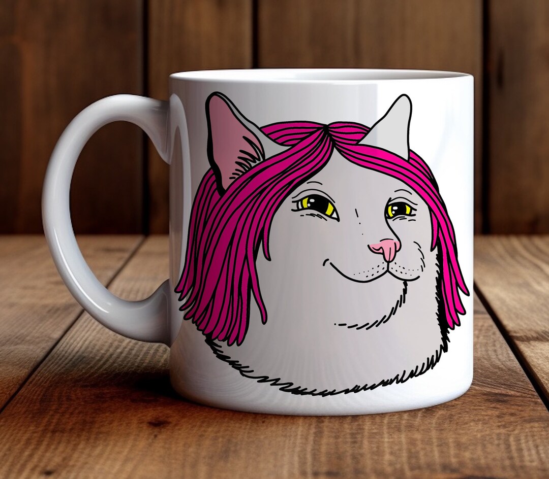 Walter the Fashionable Cat in Pink Wig on White Ceramic Mug 11oz for ...