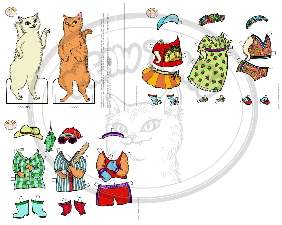Sassy Fashion Cats Dress up Paper Dolls Todd and Tabitha - Etsy