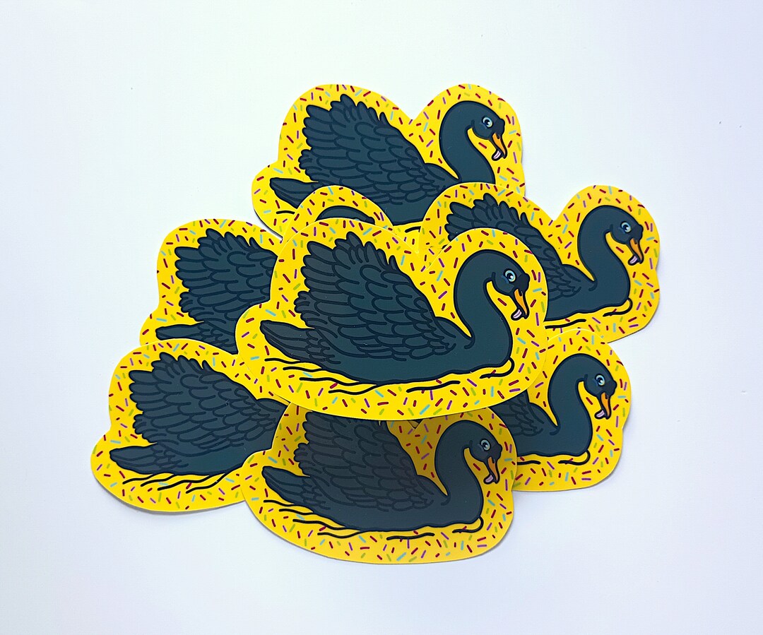 Black Swan With Confetti Shiny Vinyl Sticker, Black and Yellow Posing ...