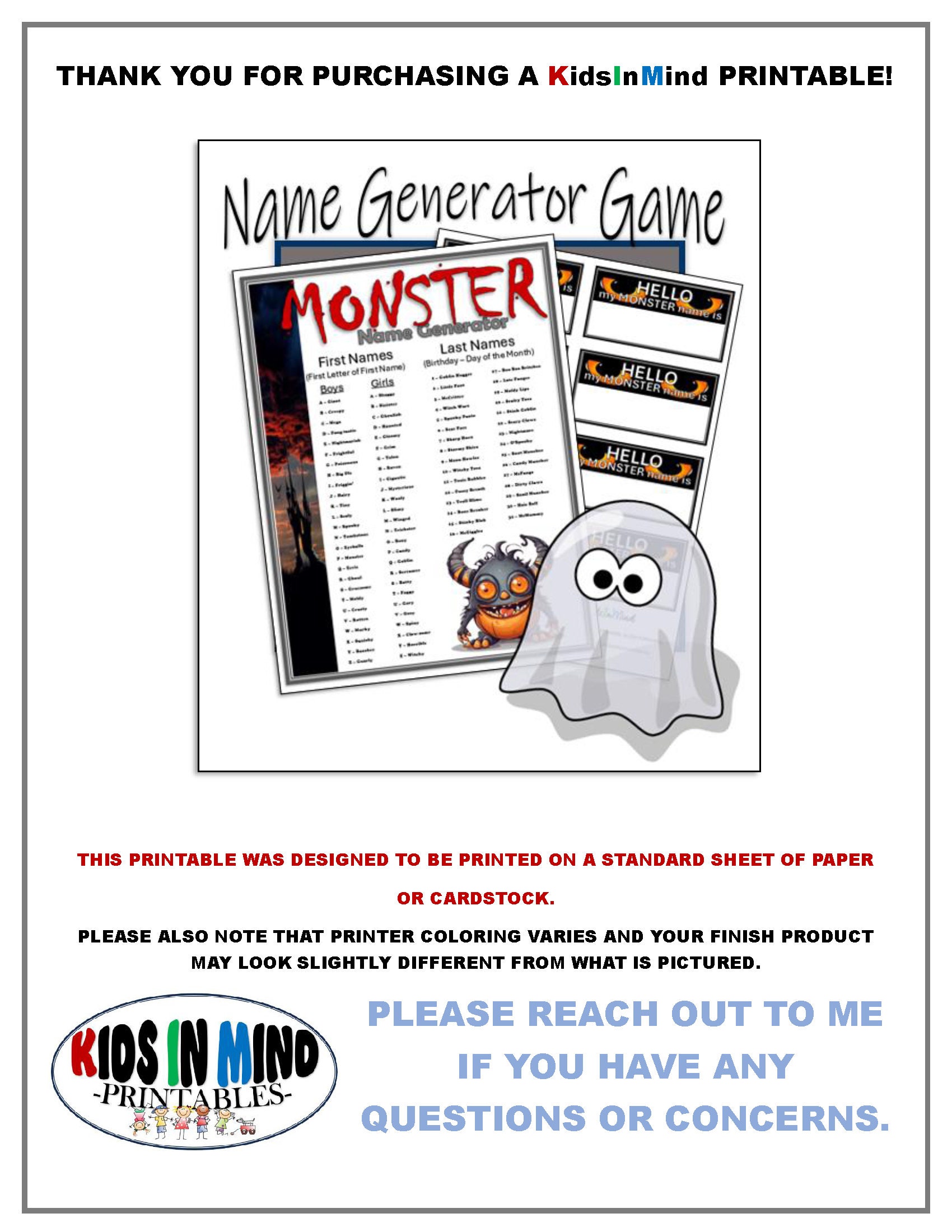 Monster Name Generator With Name Tags - Halloween - Etsy