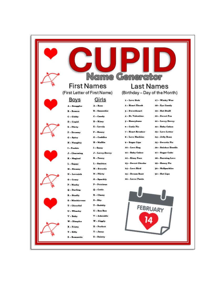 Cupid Name Generator - Valentine's Day Games - Etsy