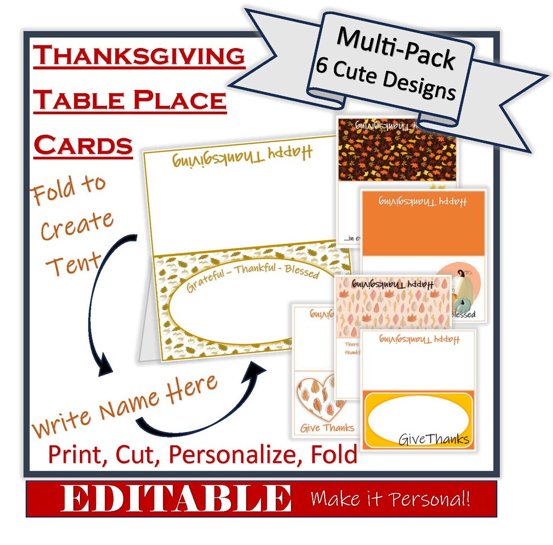 Thanksgiving Table Place Cards - Multi-pack - EDITABLE - Etsy