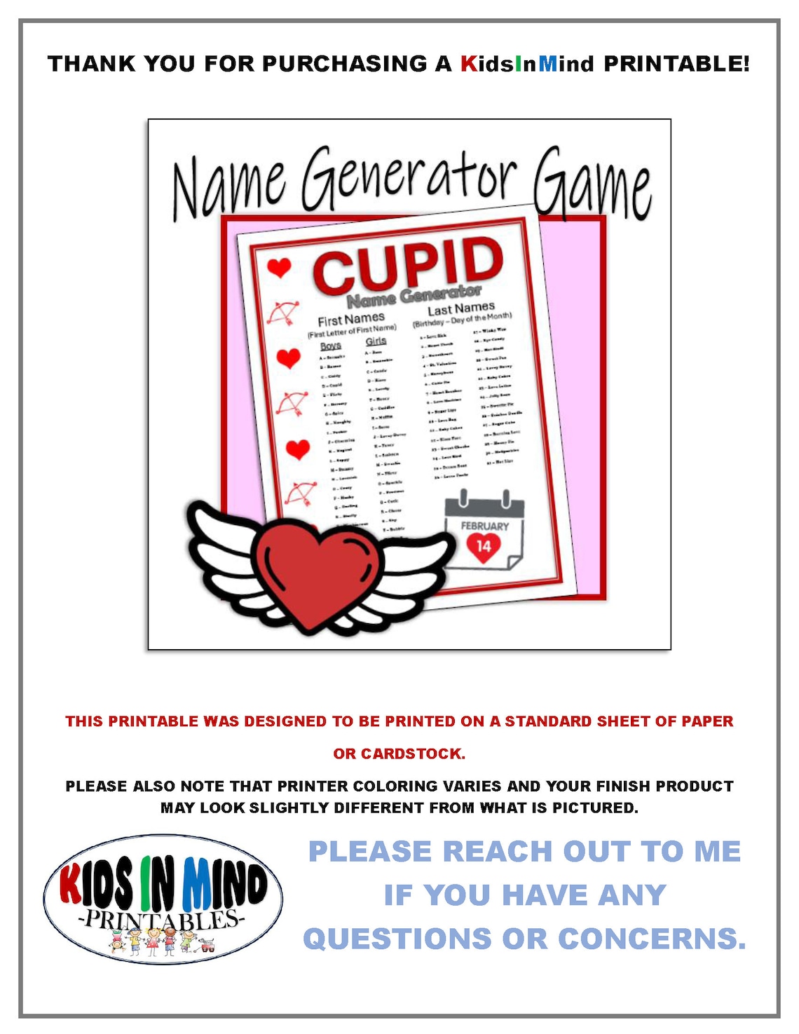 Cupid Name Generator - Valentine's Day Games - Etsy