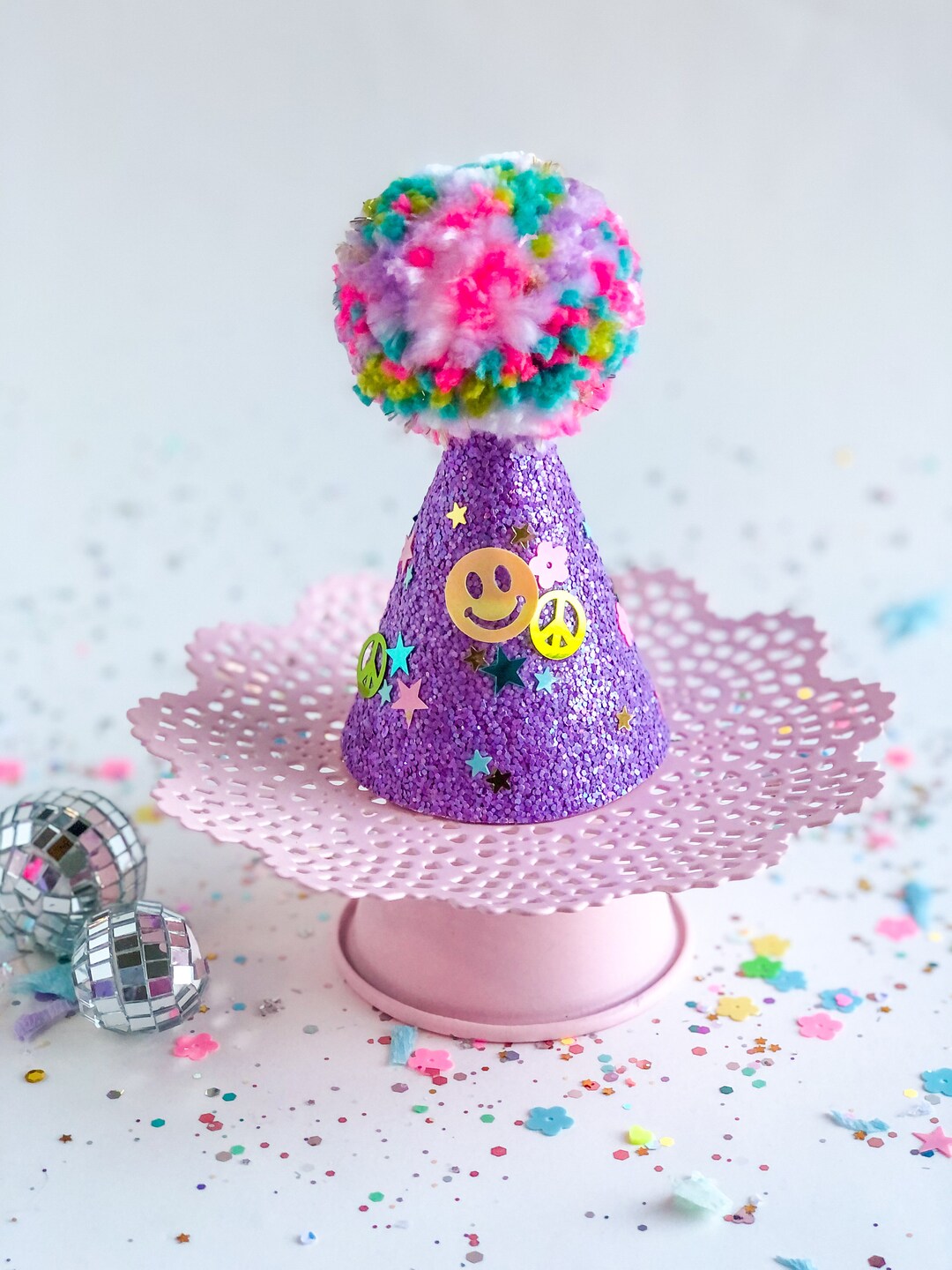 Smiley Face Party Hat | Birthday Hat | Groovy Birthday | Purple Party ...