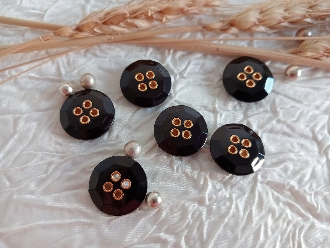 Black Imitation Jet Haute Couture Button, Fancy Black Button With 4 ...