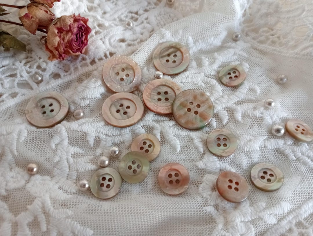 Set of 4 Vintage Buttons in Pearly Polyester, Haute Couture Buttons ...