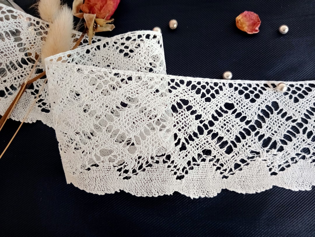 Bobbin Lace, Vintage French Lace, Fine Bobbin Lace in White Cotton, 7 ...