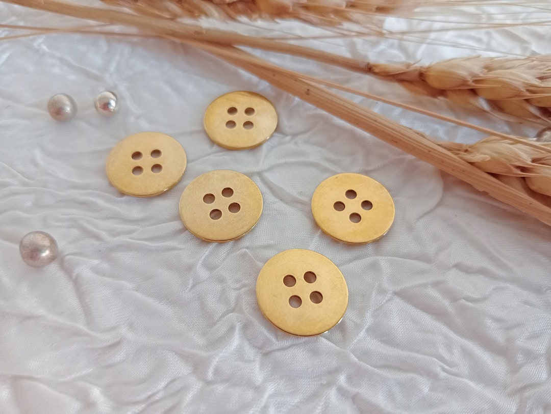 Lot of 8 Haute Couture Buttons in Gold Metal, 4-hole Button in Gold ...