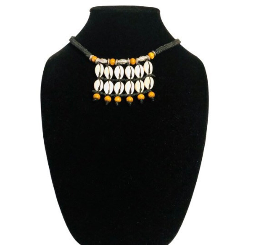 Cowrie Wooden Necklace Black Cowry Jewelry Wooden Bead Necklace Hemp ...