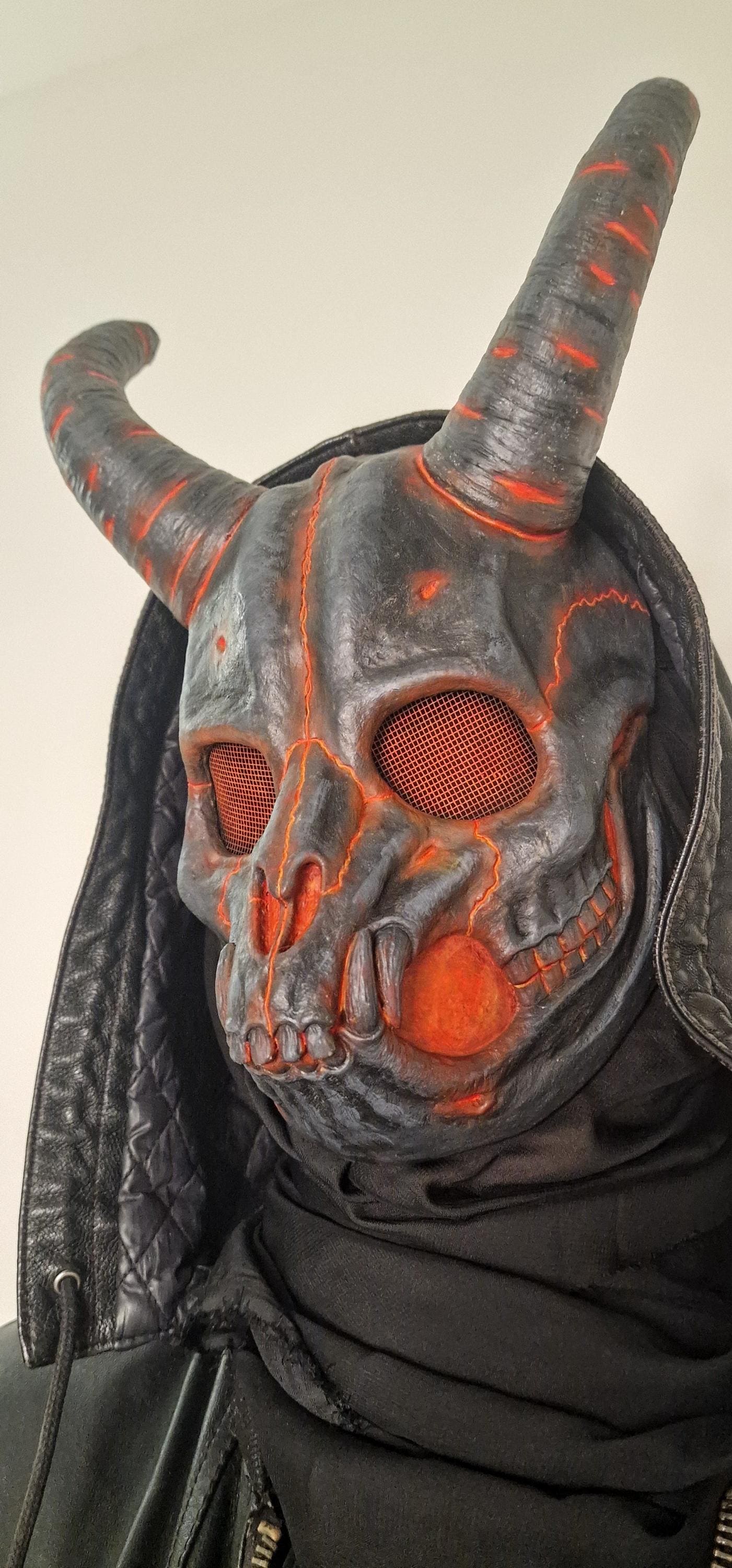 READY TO SHIP Horned Goat Skull Mask, Charred Demon, Hell's Angel ...
