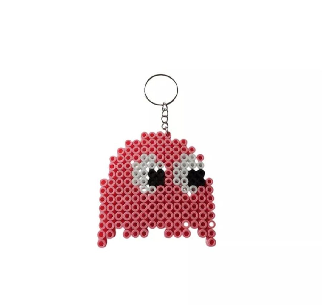 Handmade Beaded Pac-man Pink Ghost Keyring - Etsy