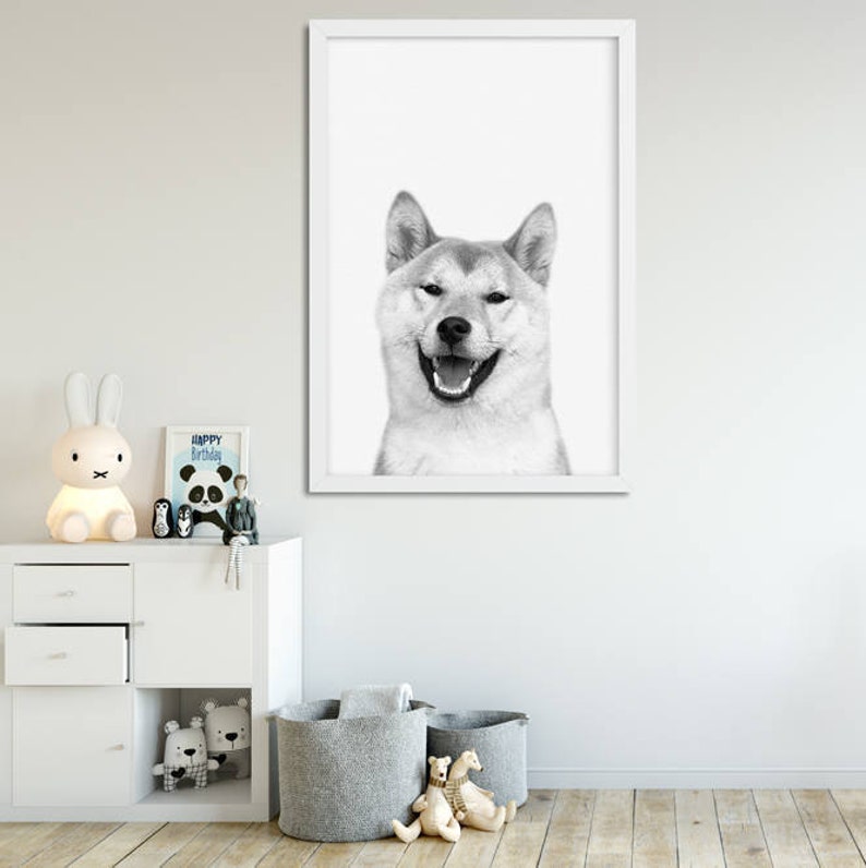Black and white Shiba inu Print Shiba inu wall art Nursery | Etsy