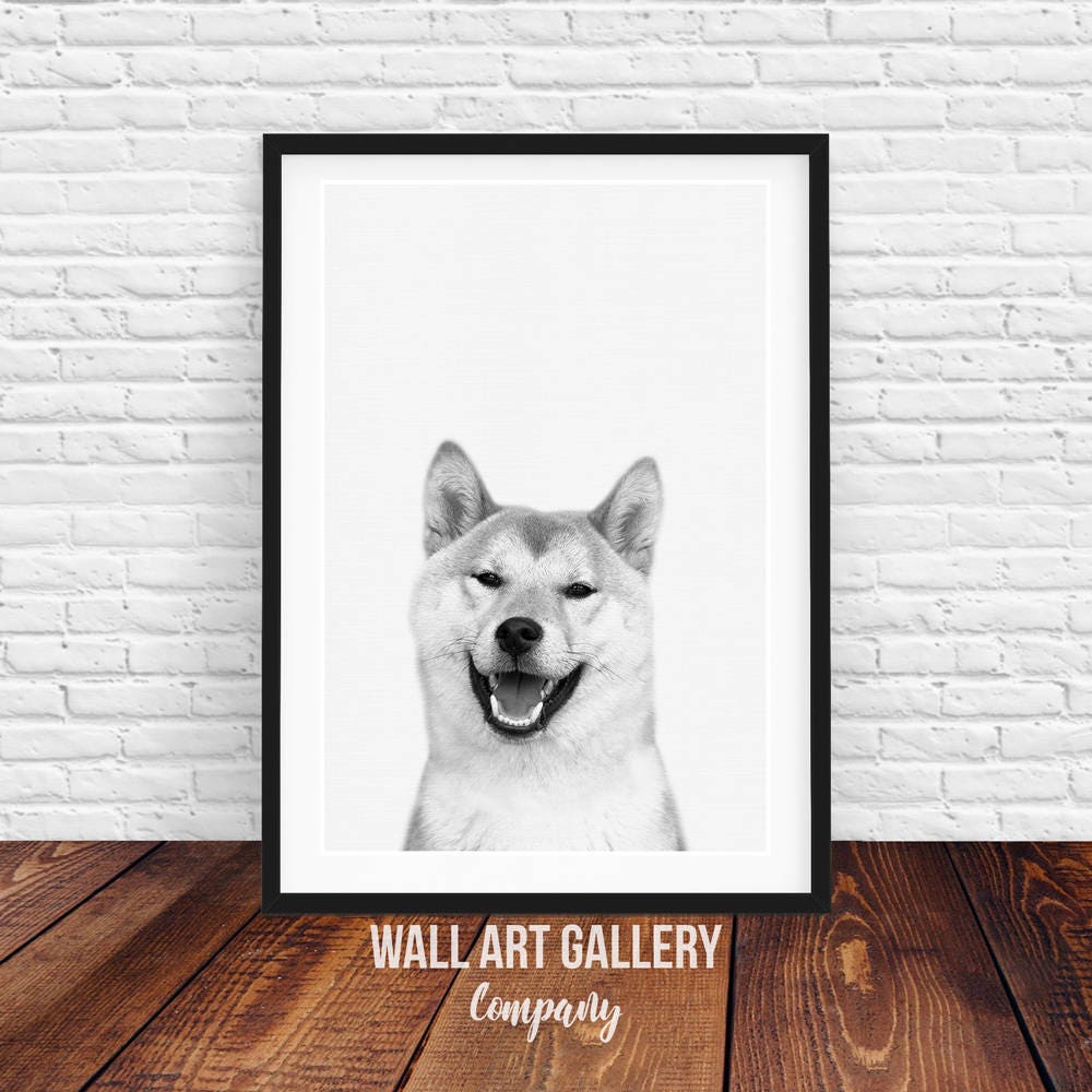 Black and white Shiba inu Print Shiba inu wall art Nursery | Etsy