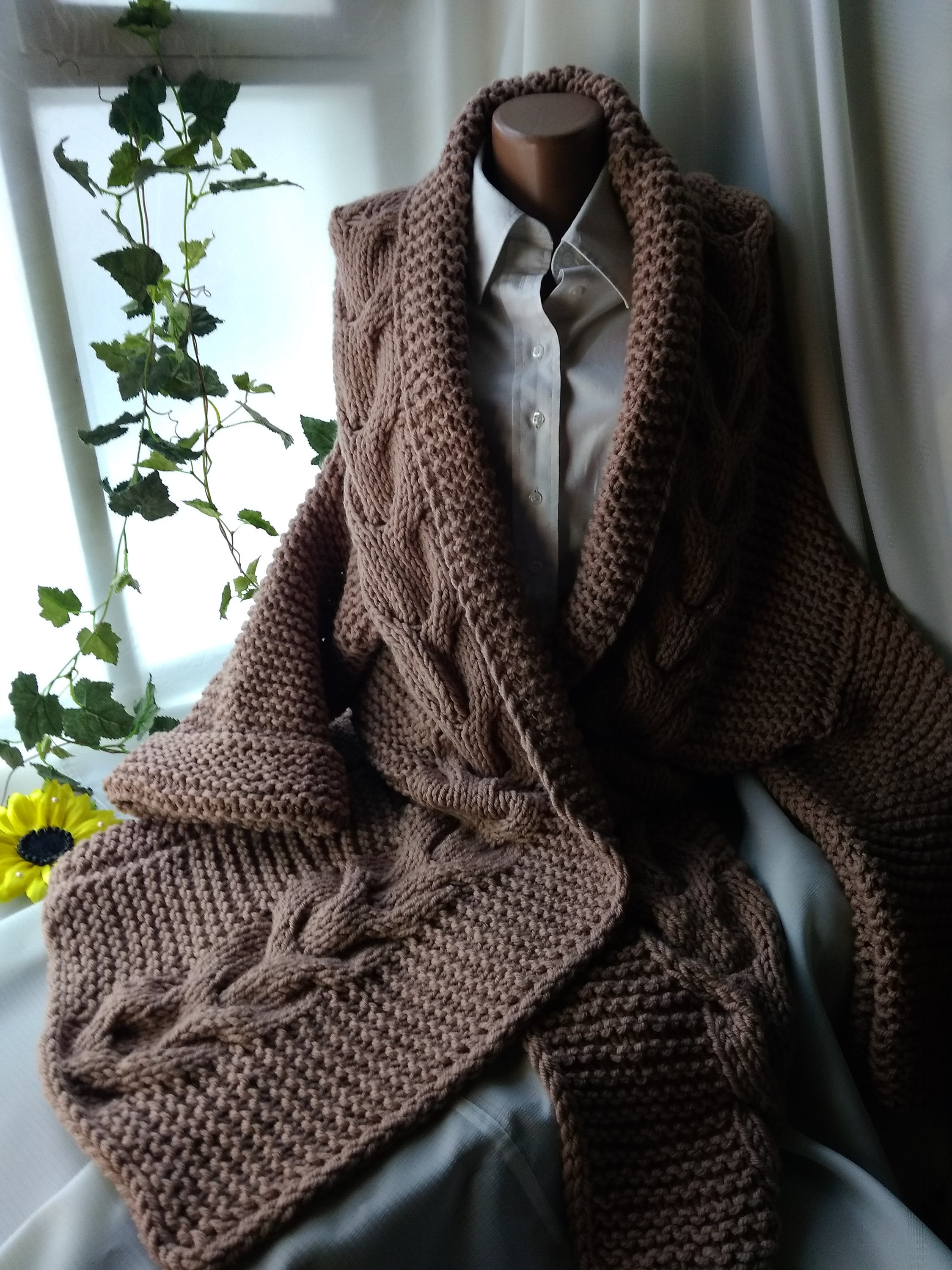 Knit Women's chunky winter long cardigan Wool cable | Etsy