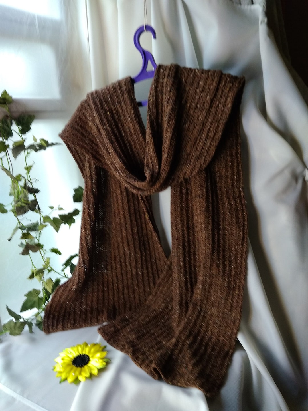 Extra Long Hand Knit Brown Irish Tweed Scarf Gender Neutral Chunky ...