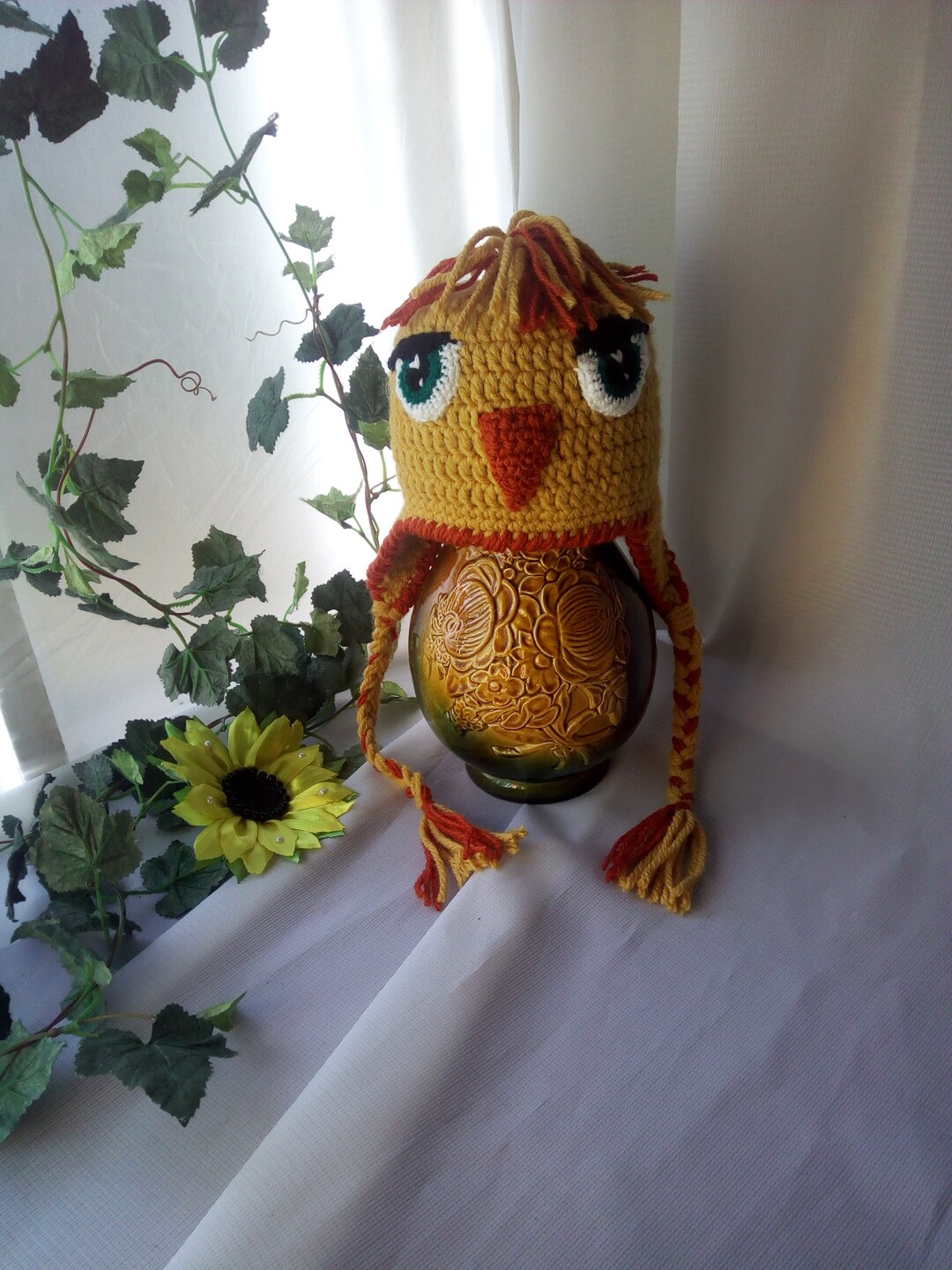 Yellow Chicken Hat Hand Knit Crochet Poult Animals Kid's Soft Winter ...