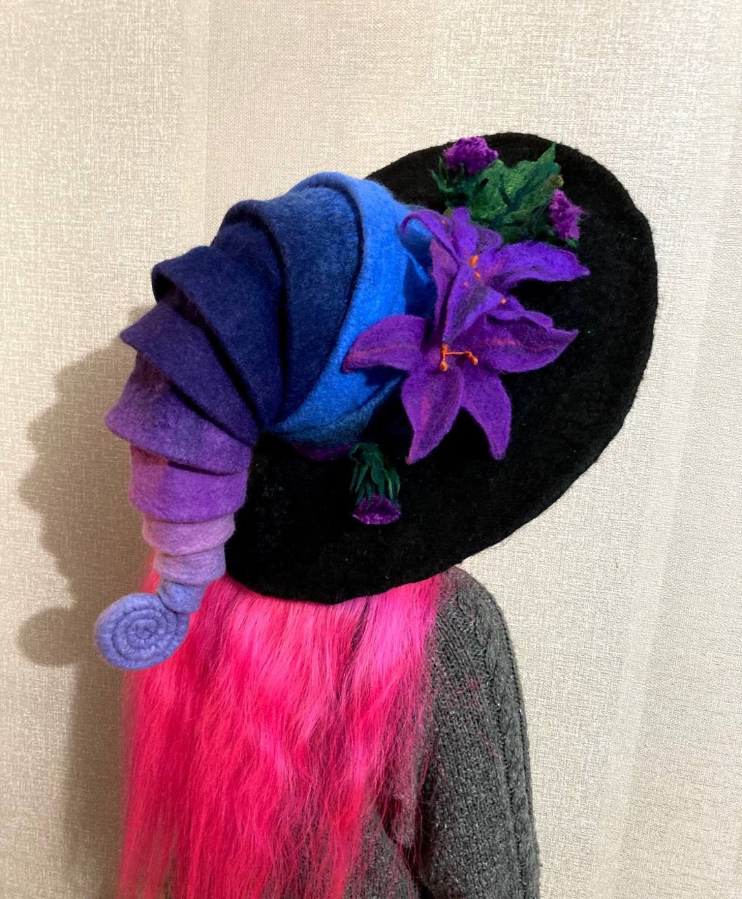 Witch Hat Wizard Hat, Wool Flower Hat Halloween Costume, Spring Hat ...