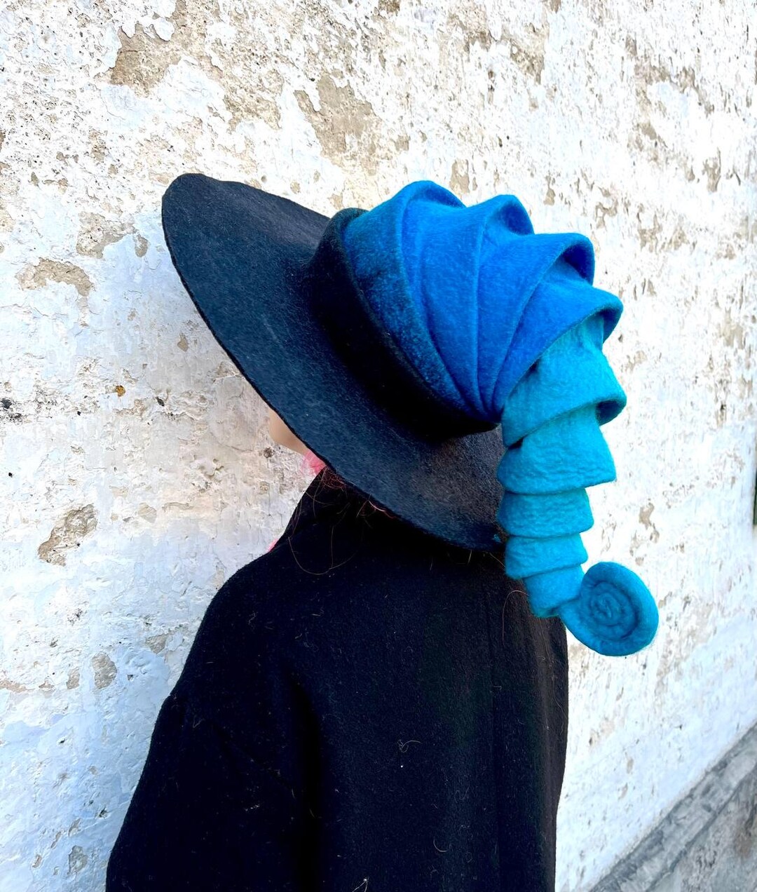 Witch Hat Wizard Hat Felt Hat Black Blue Felt Hat Wool Halloween ...