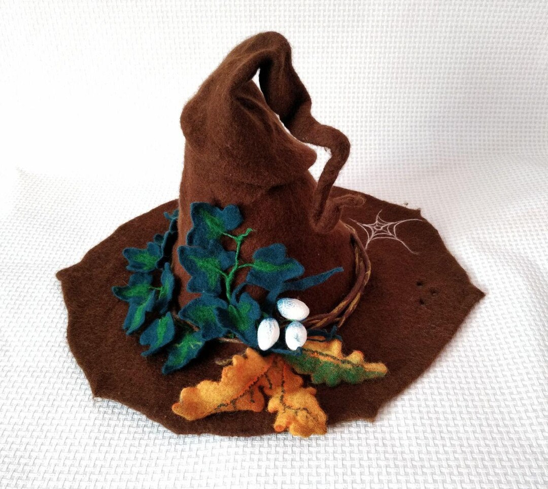 Witch Hat Wizard Hat, . Felt Hat Brown, Felted Hat From Wool Halloween ...