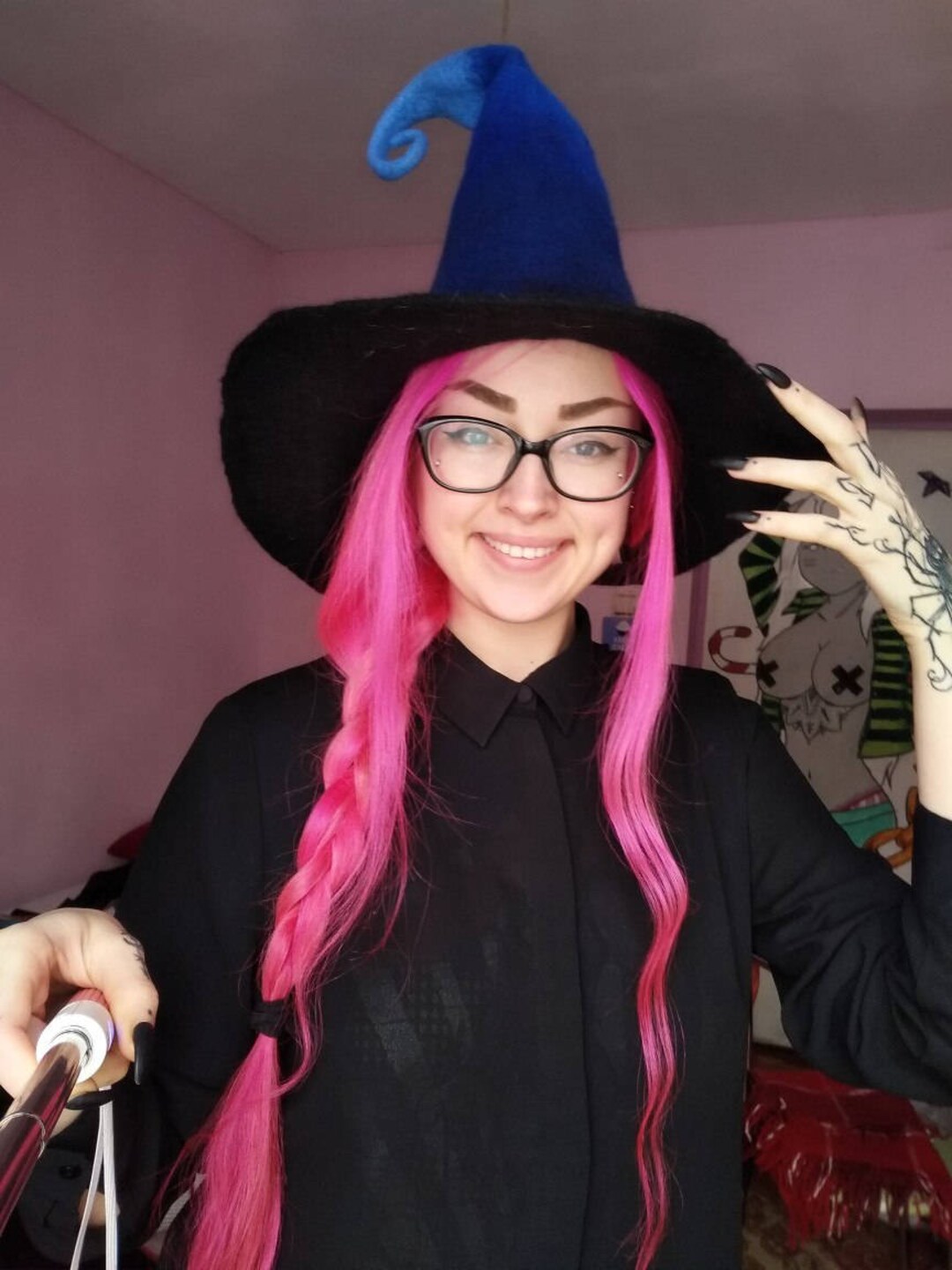 Witchery Hat Wizard Hat,felt Hat Black,felted Hat From Wool Halloween ...