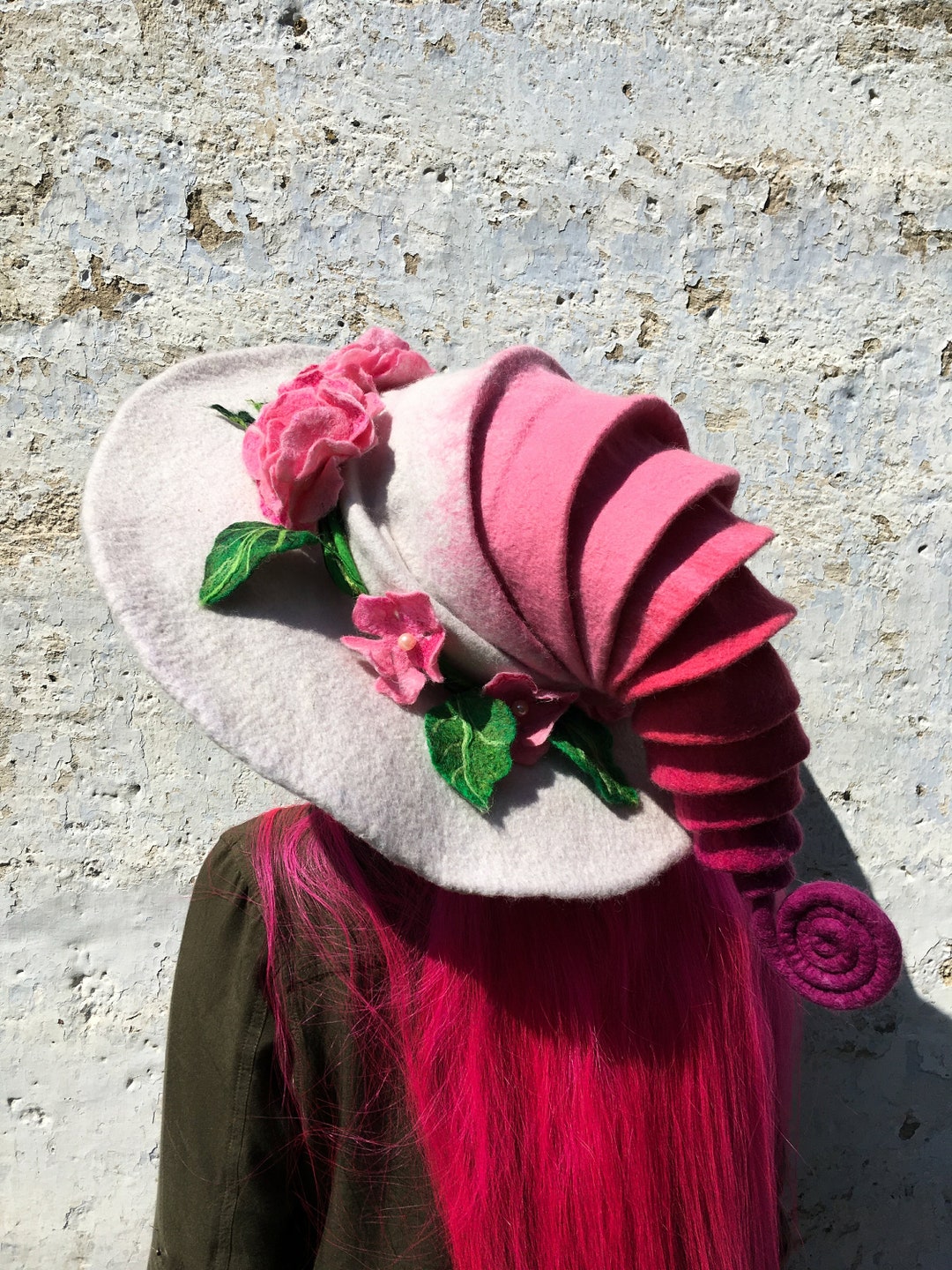 Witch Hat Wizard Hat, Wool Flower Hat Halloween Costume, Spring Hat ...