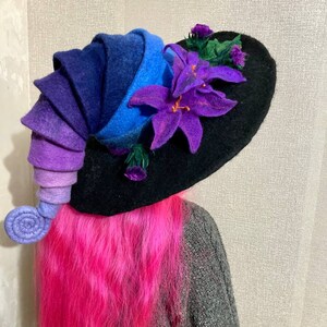 Witch Hat Wizard Hat, Wool Flower Hat Halloween Costume, Spring Hat ...